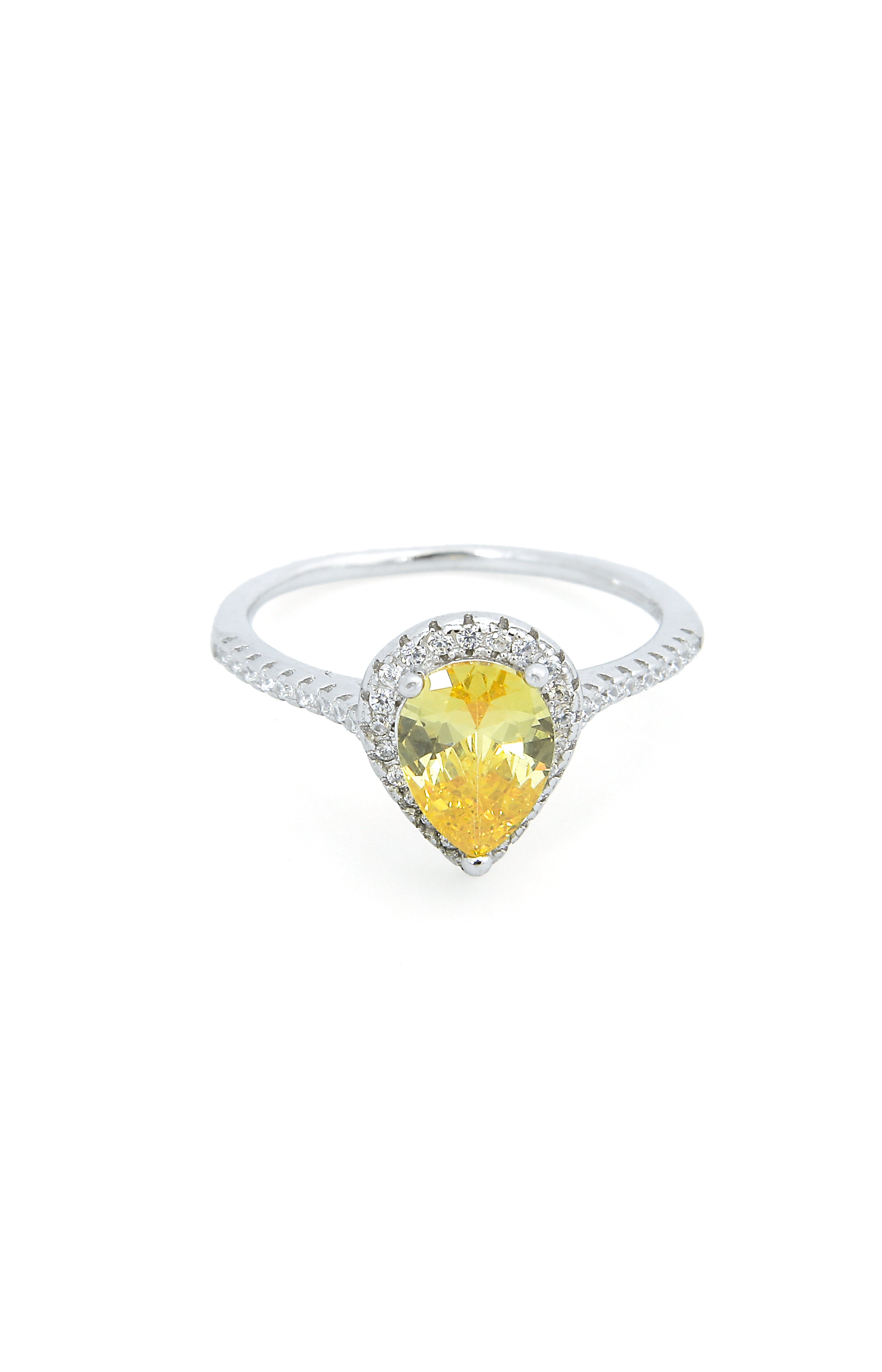 Golden Teardrop Halo Ring – MERAVI: 925 SIlver Jewellery